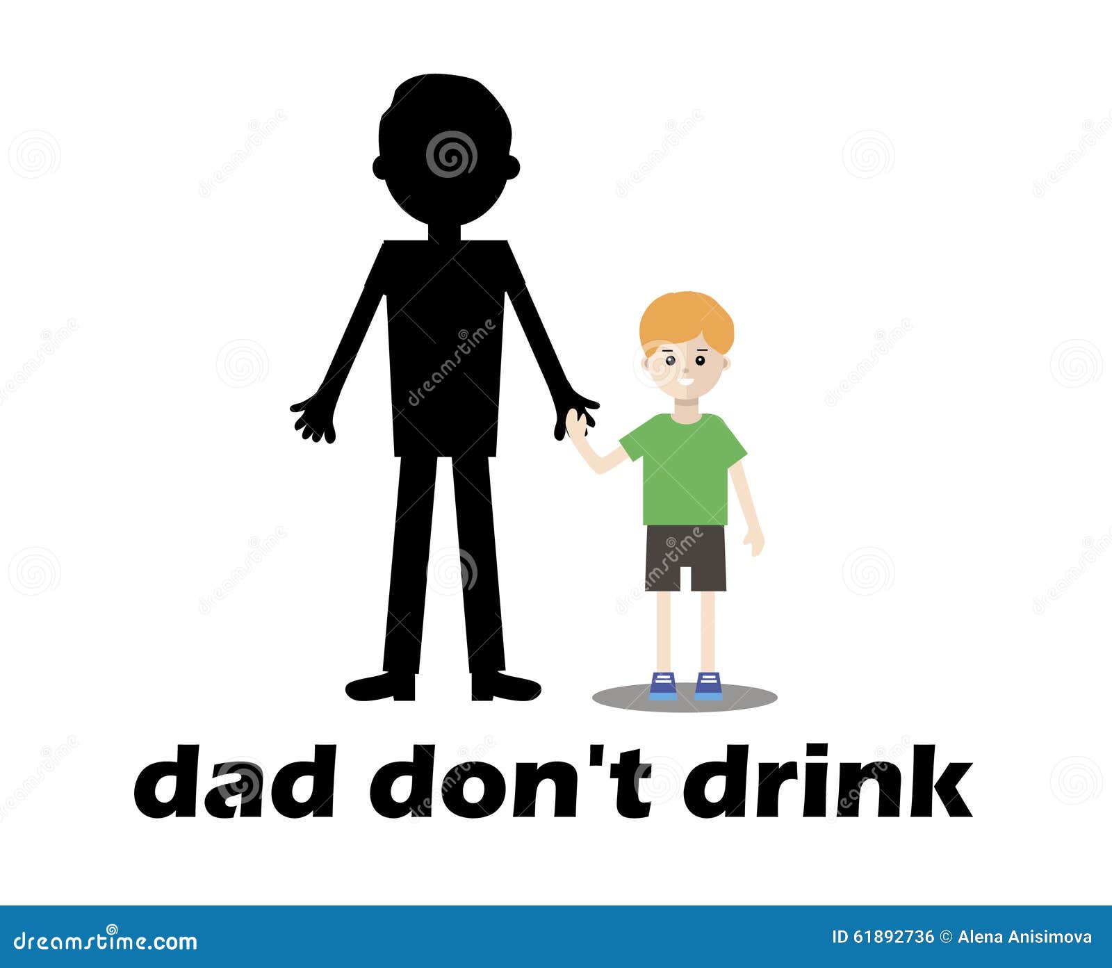 Smiling Boy beside His Father an Alcoholic. Vector Flat Design Stock ...