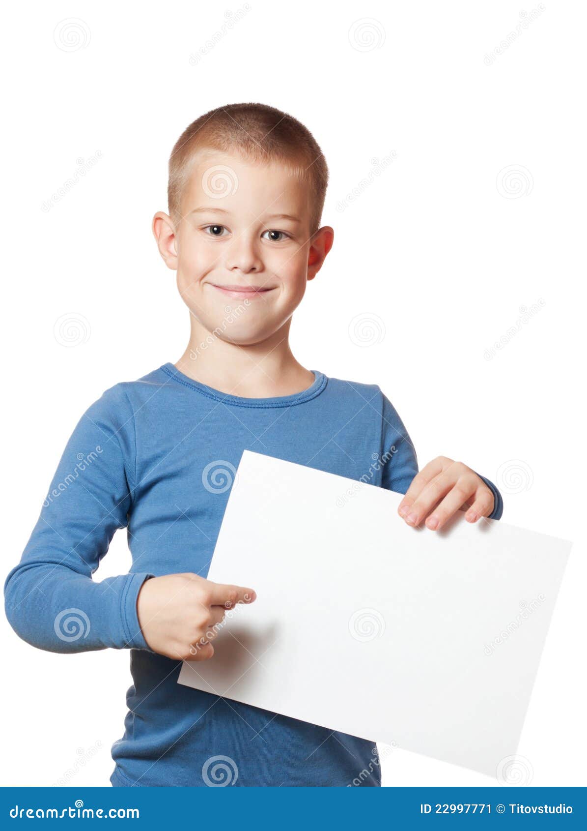 Smiling Boy Holding Paper Blank Stock Image - Image of person, hold ...