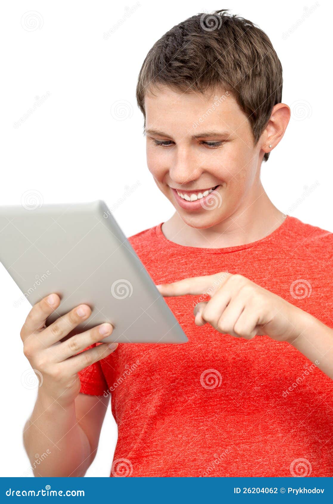 Smiling Boy Holding a Tablet Stock Photo - Image of network ...