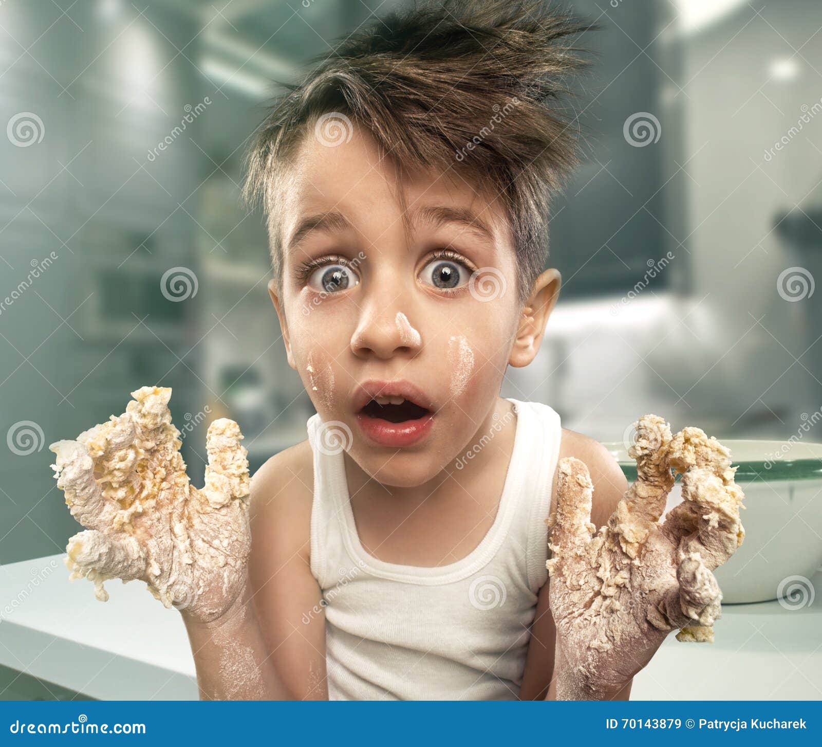 Smiling Boy Kneading the Dough Stock Image - Image of cookie ...