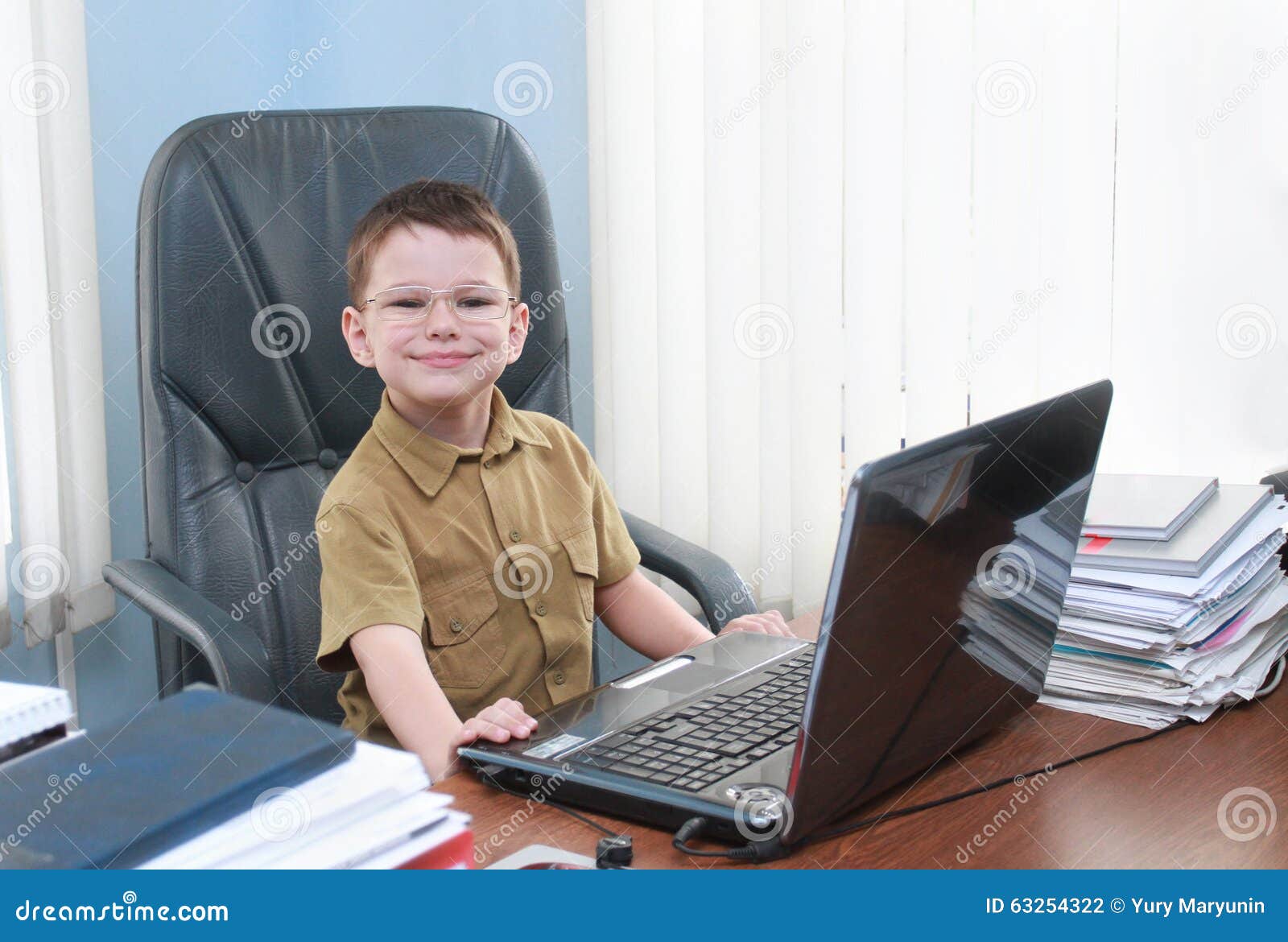 Smiling Boy with the Laptop Stock Photo - Image of documents, length ...