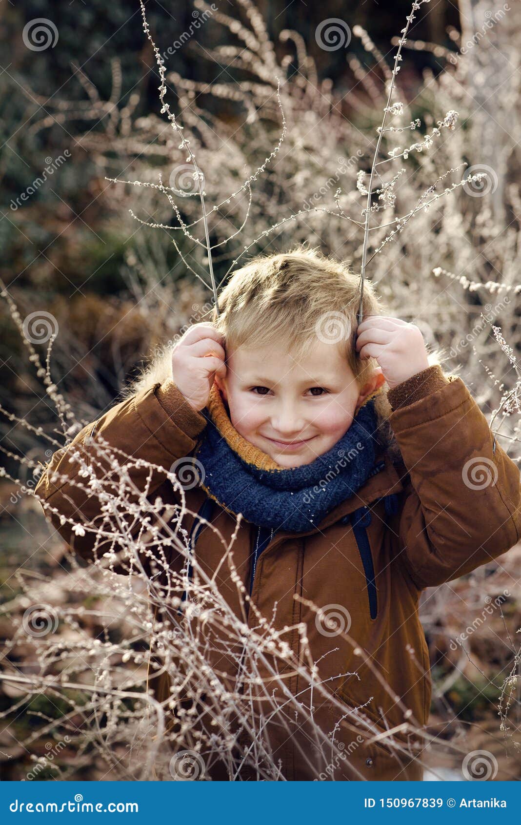 Smiling Boy Outdoors Portrait Stock Image - Image of smile, garden ...