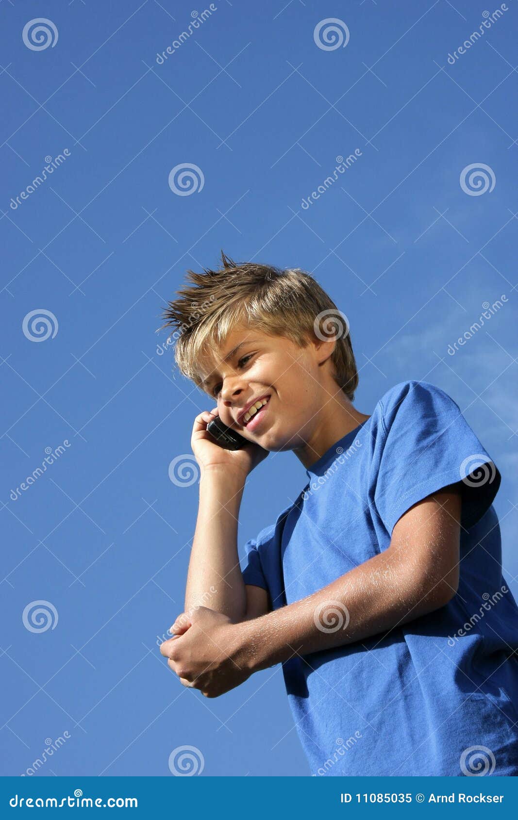 Smiling Boy Phoning with Cell Phone Stock Image - Image of happiness ...