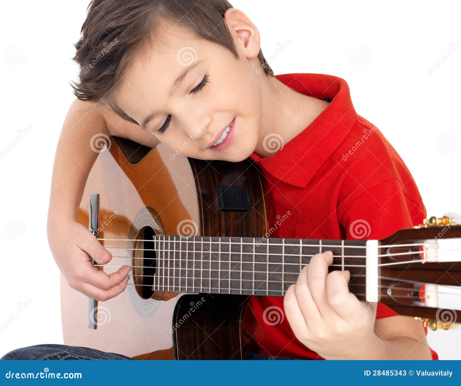 Smiling Boy is Playing the Acoustic Guitar Stock Image - Image of song ...