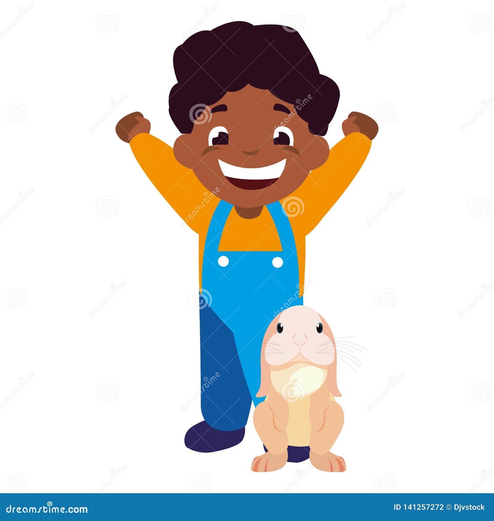 Smiling boy and rabbit stock vector. Illustration of beautiful - 141257272