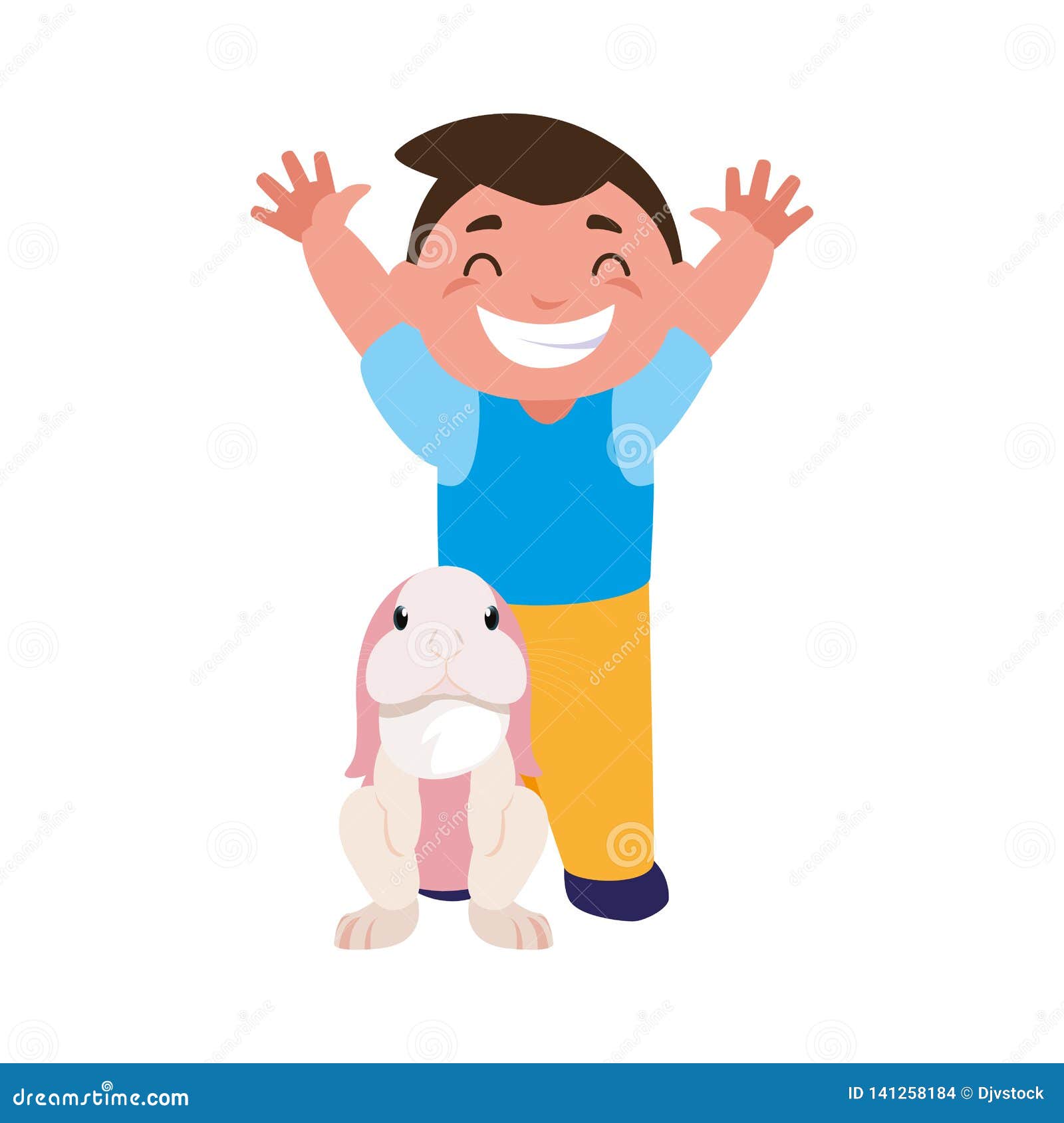 Smiling boy and rabbit stock vector. Illustration of smiling - 141258184