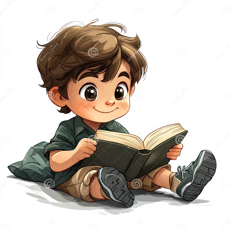 Smiling Boy Reading Book Illustration Stock Illustration - Illustration ...