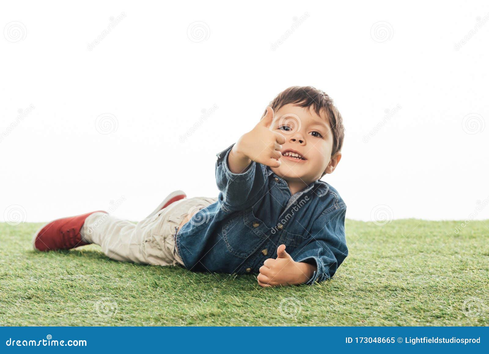 And Smiling Boy Showing Like and Stock Image - Image of happy, green ...