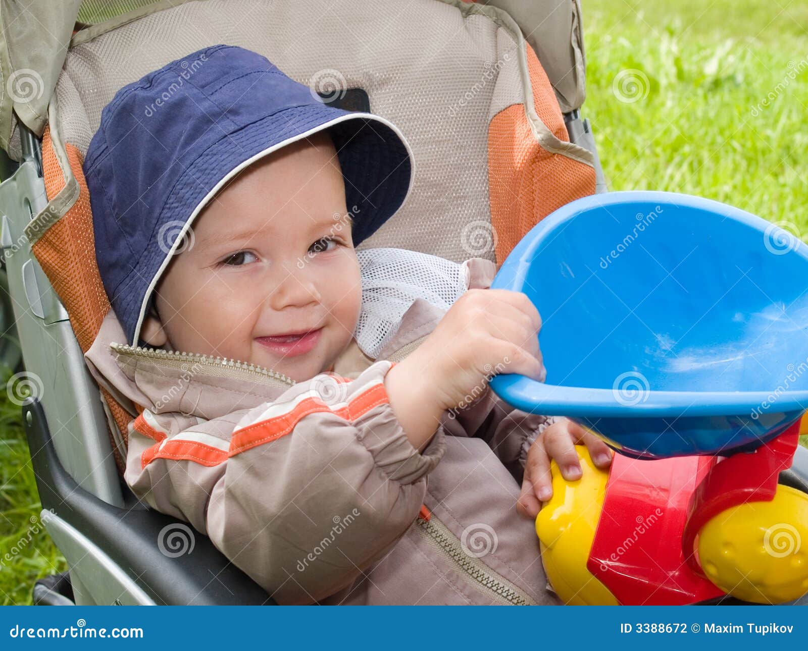 Smiling boy in stroller stock photo. Image of baby, push - 3388672