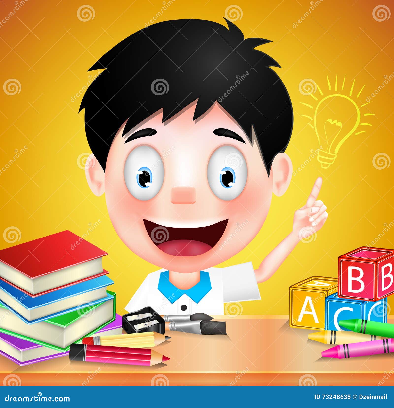 Smiling Boy Student Character with Idea on Orange Background Stock ...