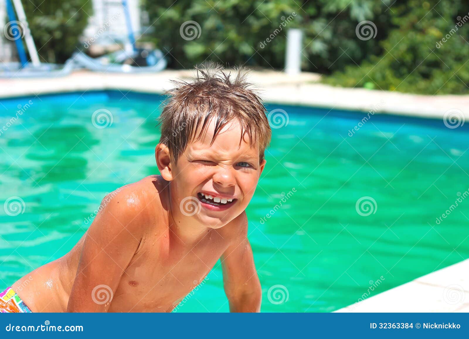 Smiling Boy in the Swimming Pool Stock Photo - Image of fool, summer ...