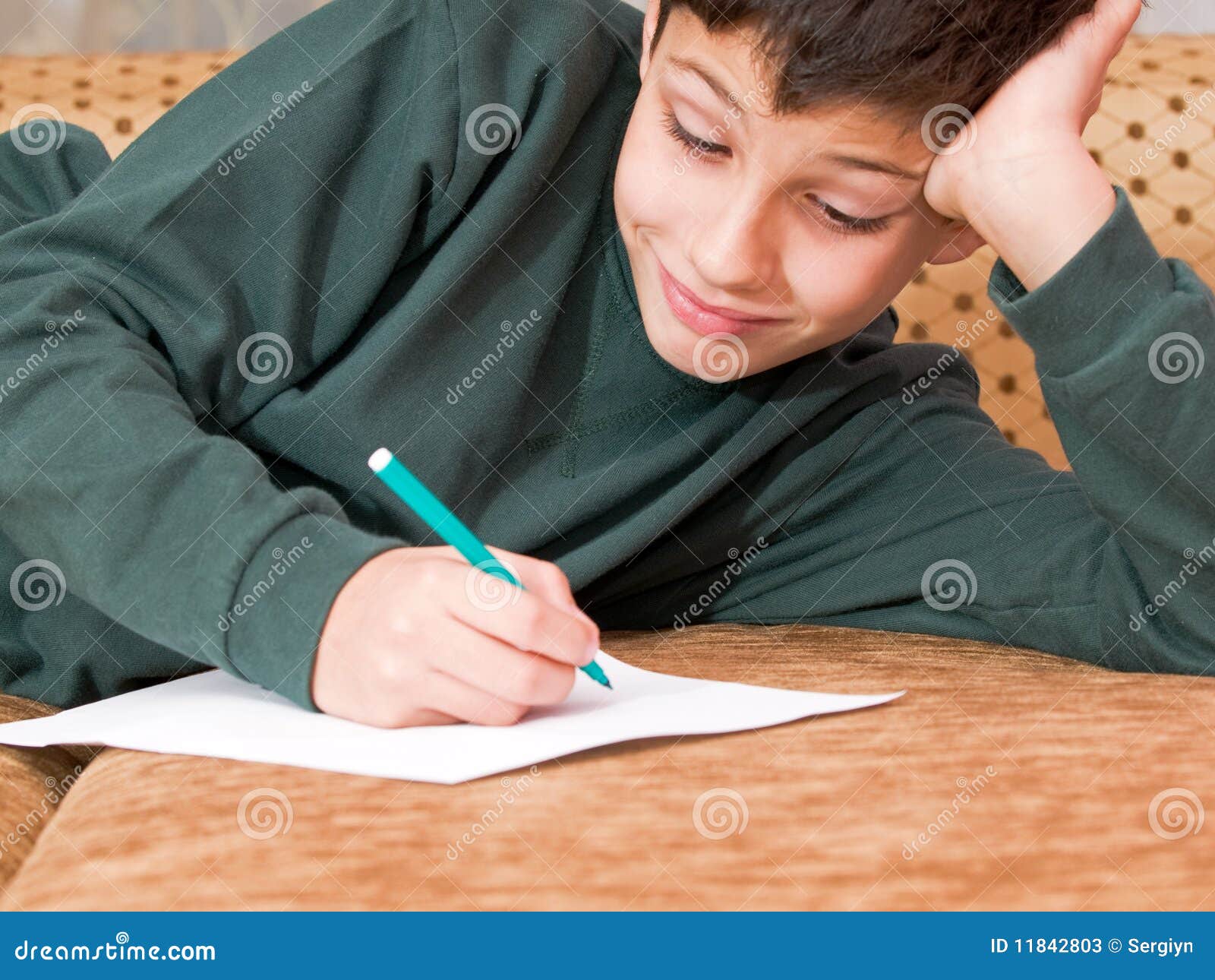 Smiling Boy Writes a Letter Stock Image - Image of handsome, face: 11842803