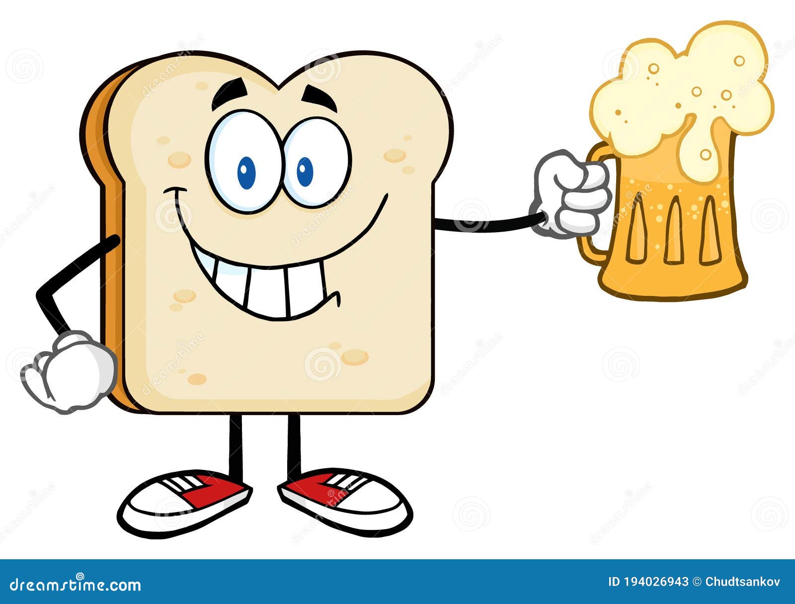Smiling Bread Slice Cartoon Character Holding A Beer Glass Stock Vector