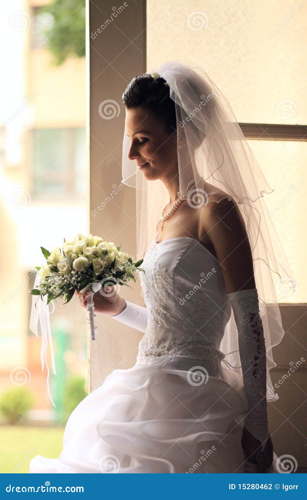 Smiling bride stock photo. Image of female, dress, horizontal - 15280462
