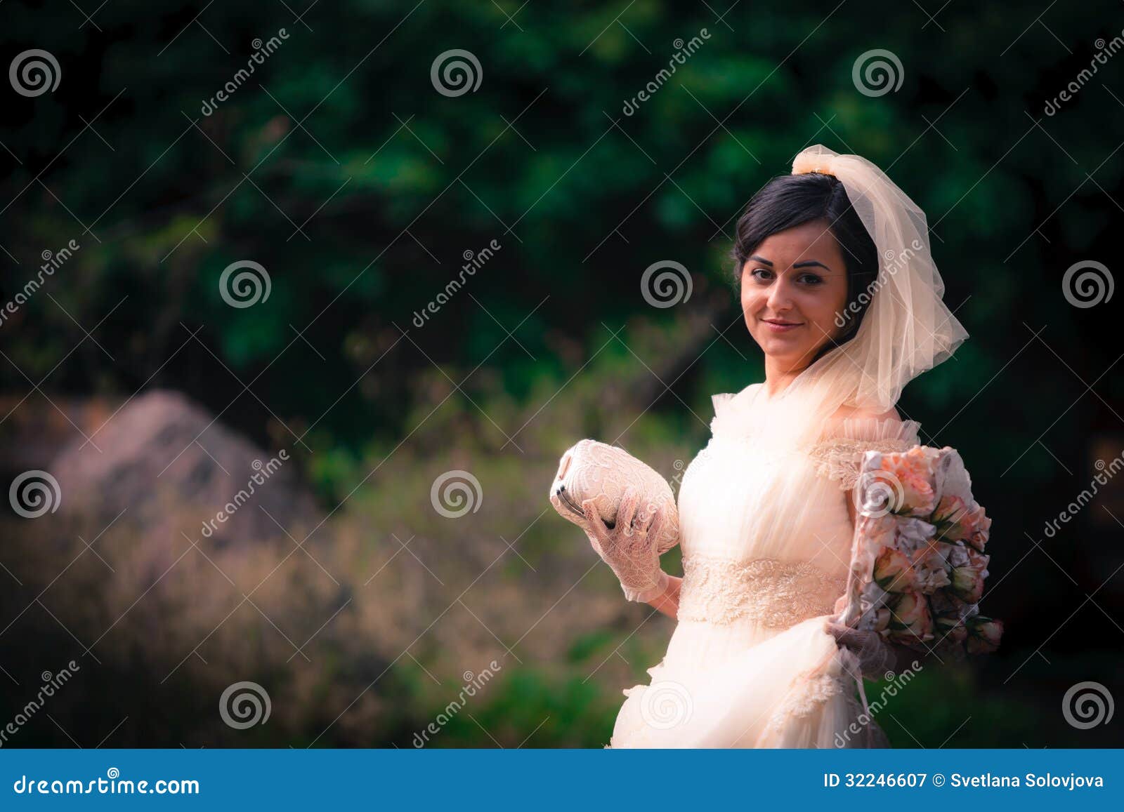 Smiling bride stock image. Image of bride, brunette, dress - 32246607