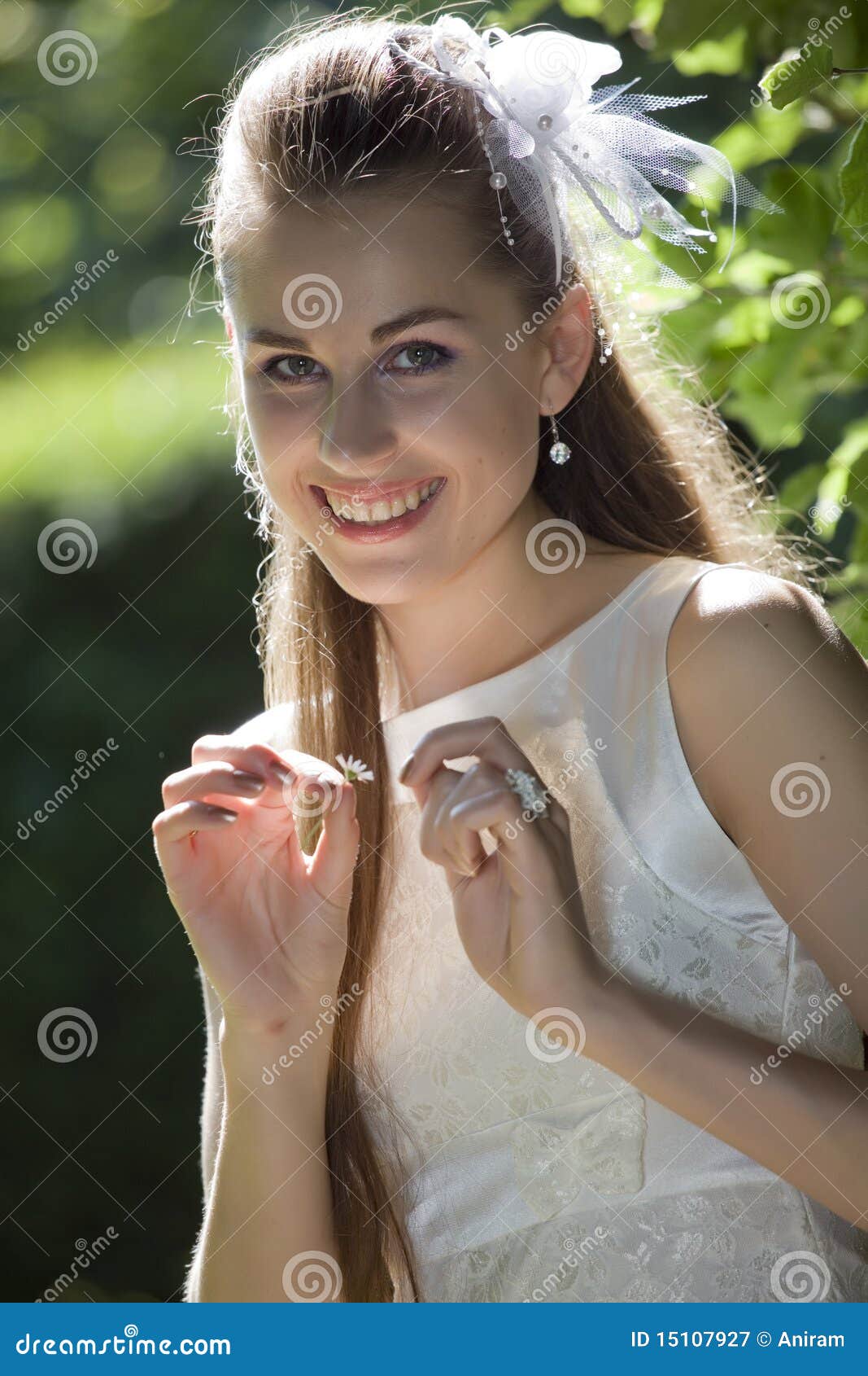 Smiling Bride with Daisy Plant Stock Image - Image of model, ornament ...