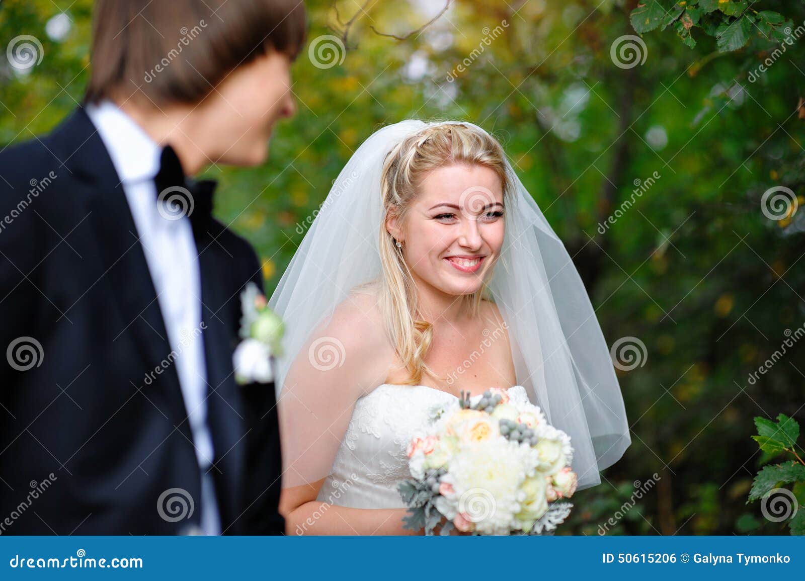 Smiling Bride Groom at a Wedding in the Summer Outdoors Stock Photo ...