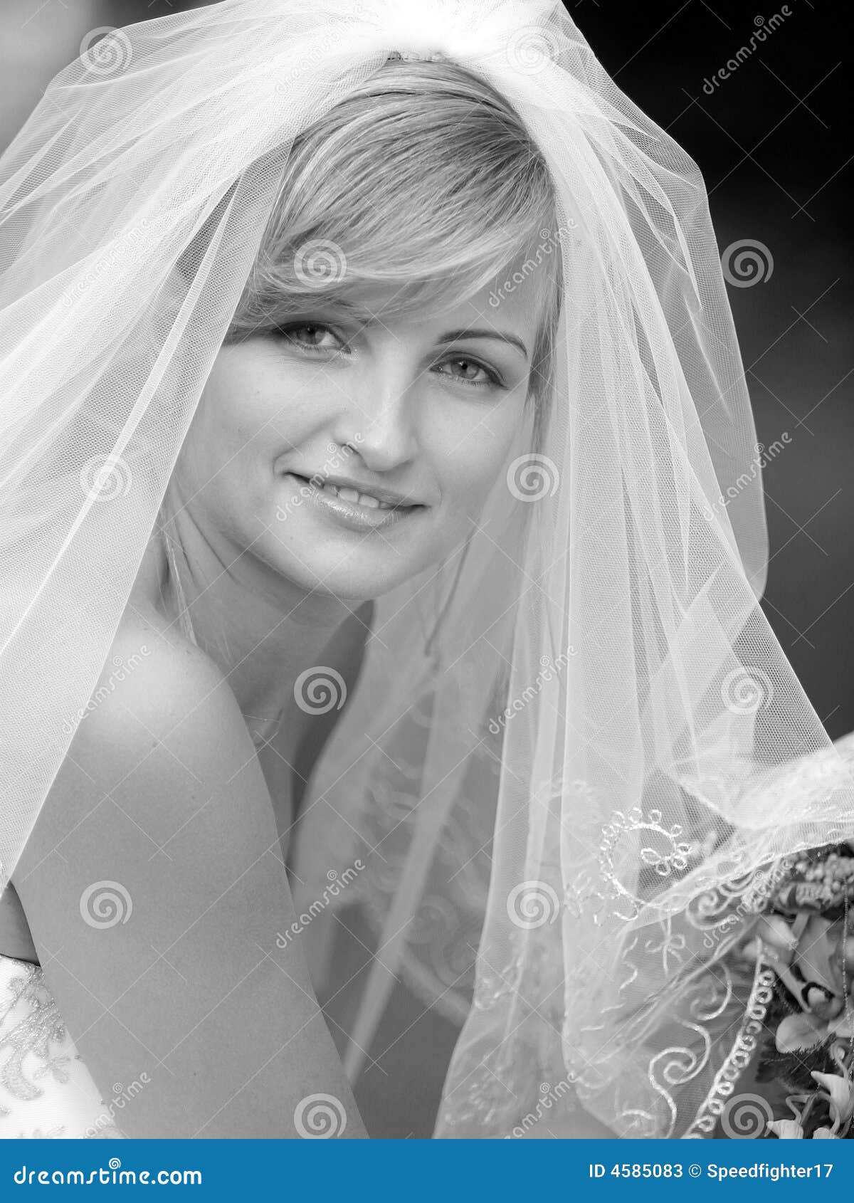 Smiling Bride in White Wedding Dress Stock Image - Image of bridal ...