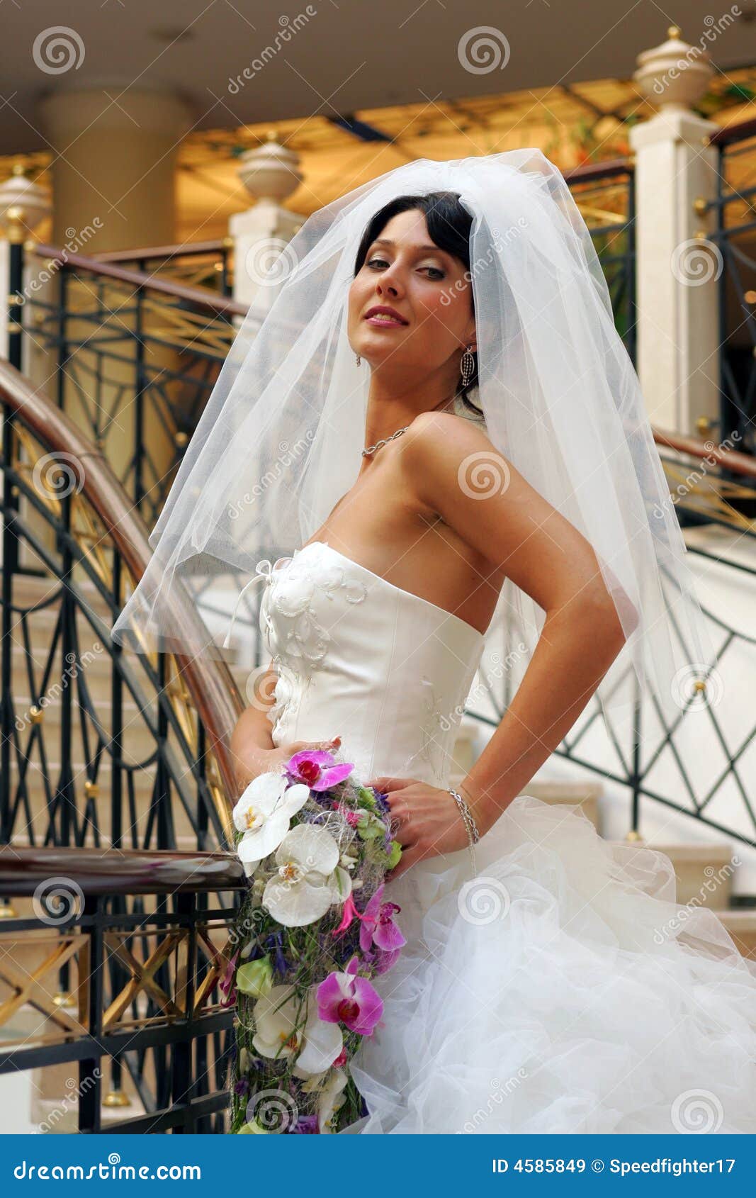 Smiling Bride in White Wedding Dress Stock Image - Image of smiling ...