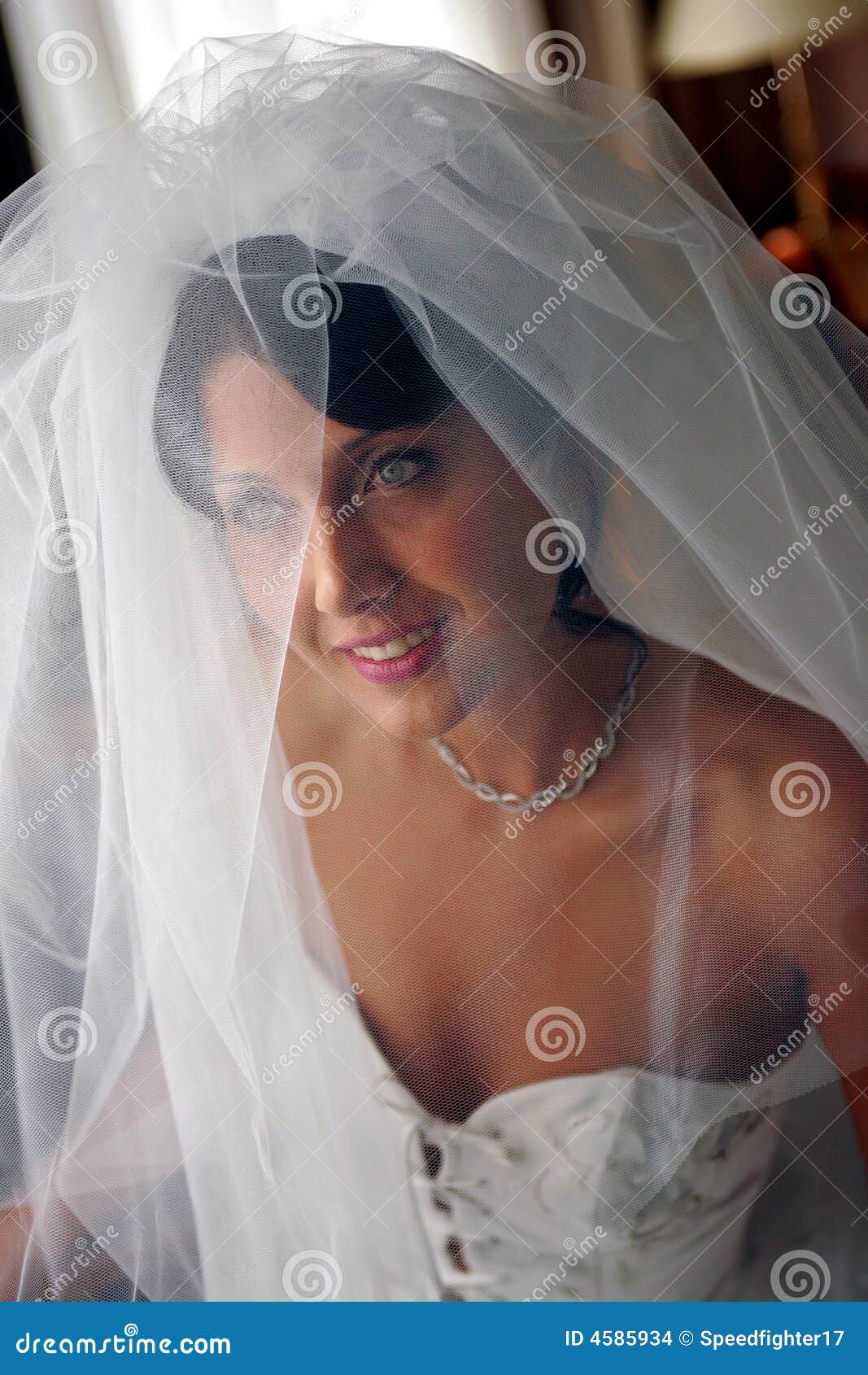 Smiling Bride in White Wedding Dress Stock Photo - Image of llovely ...