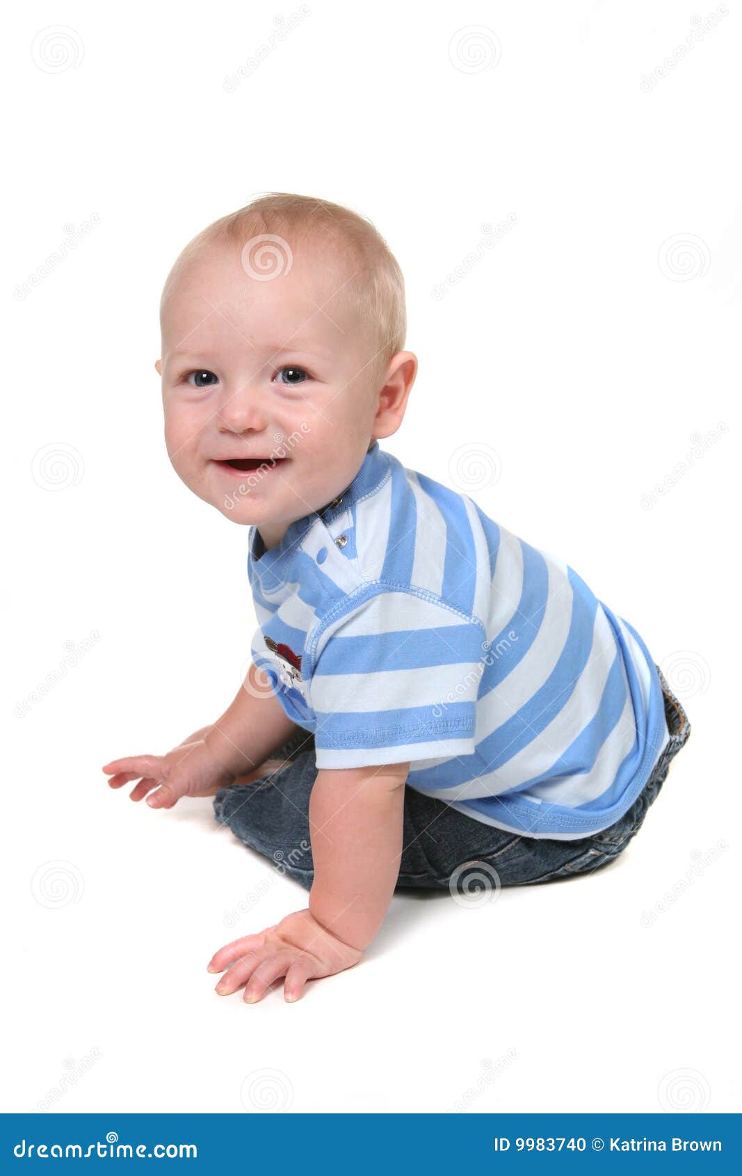 Smiling Bright Baby Boy Sitting and Looking Back Stock Photo - Image of ...