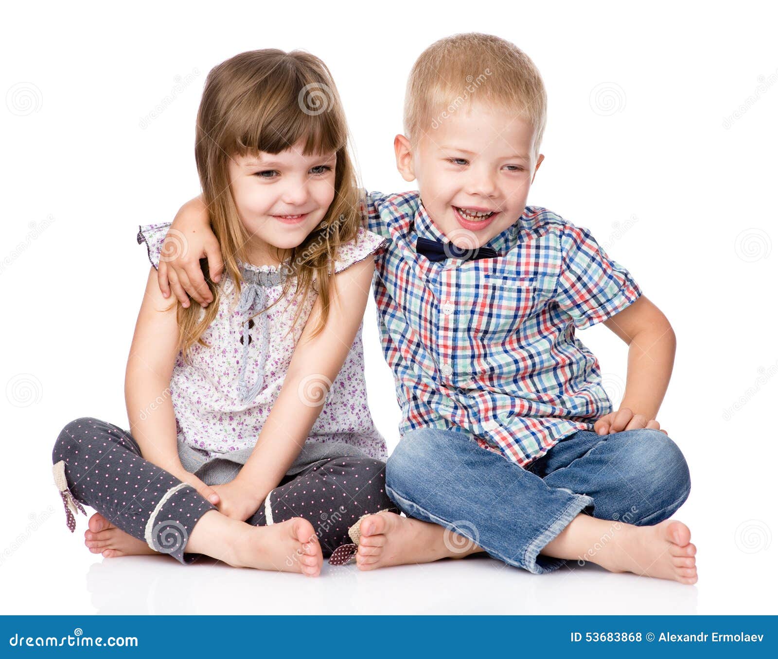 Smiling Brother And Little Sister Hugging. On White Royalty-Free Stock ...