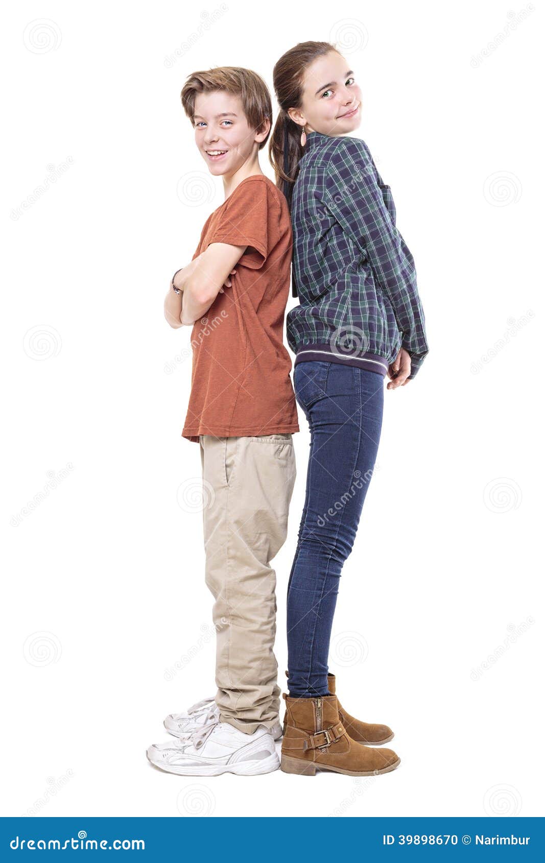 Smiling Brother and Sister Compare Their Size Stock Photo - Image of ...
