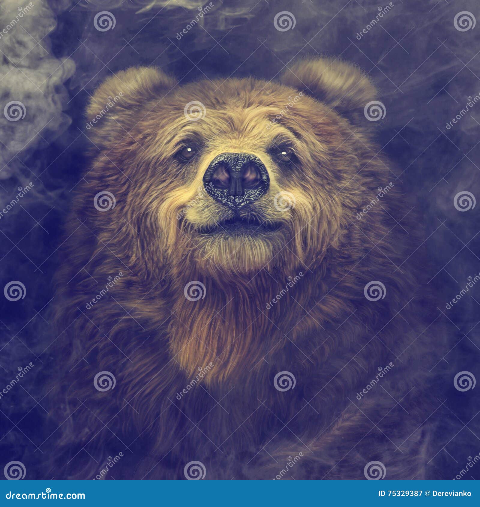 Smiling Brown Bear in the Smoke Stock Illustration - Illustration of ...