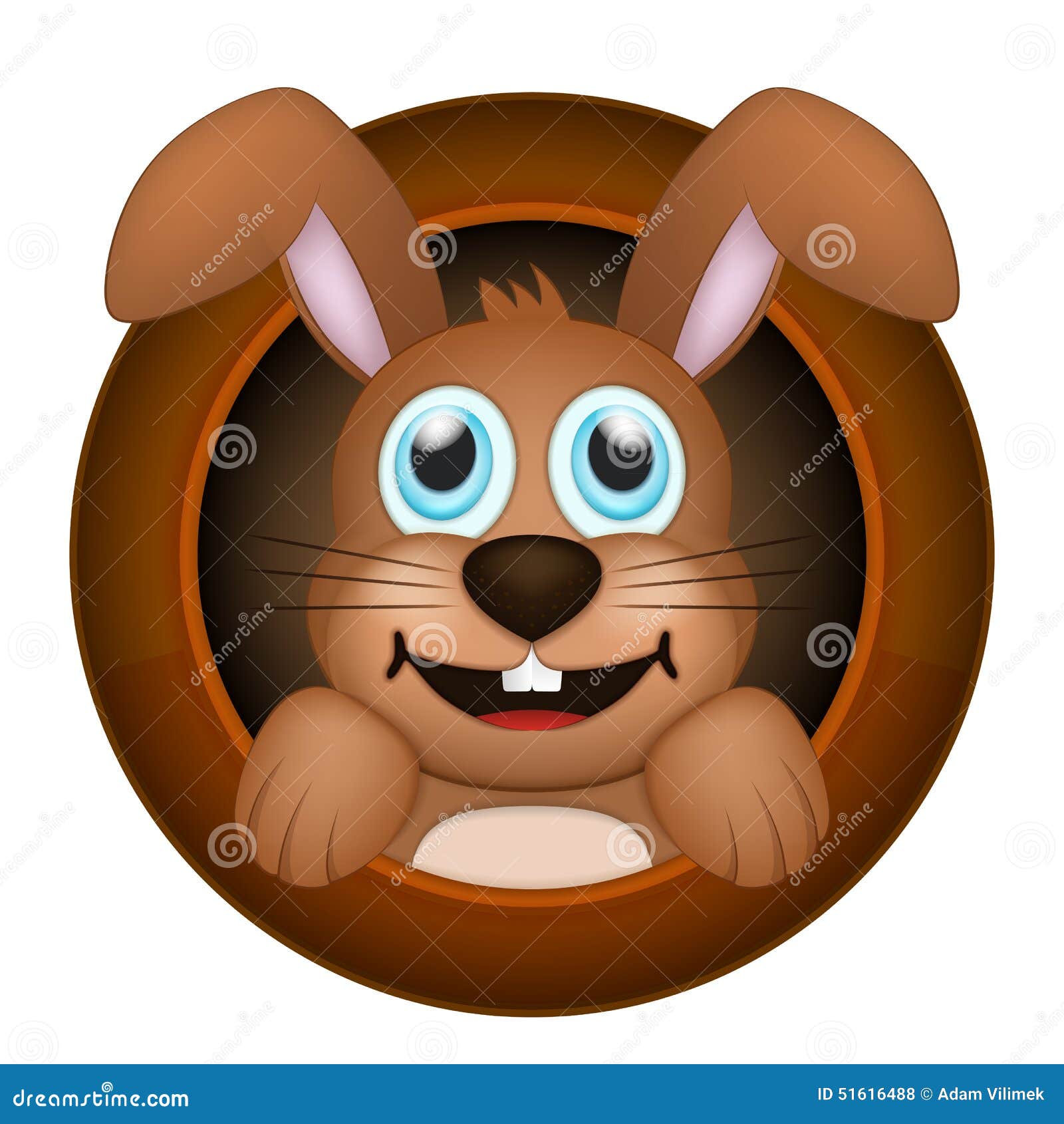 Smiling Brown Rabbit in Circle Hole Stock Vector - Illustration of hole ...