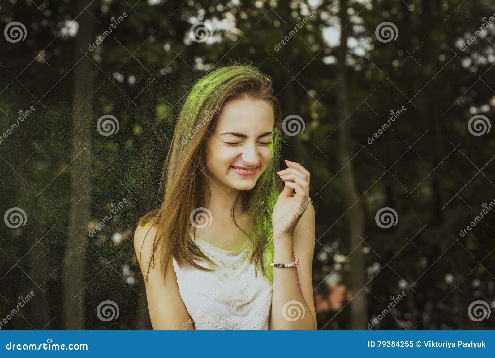 Smiling Brunette Woman with Dry Paint on Her Face Stock Image - Image ...