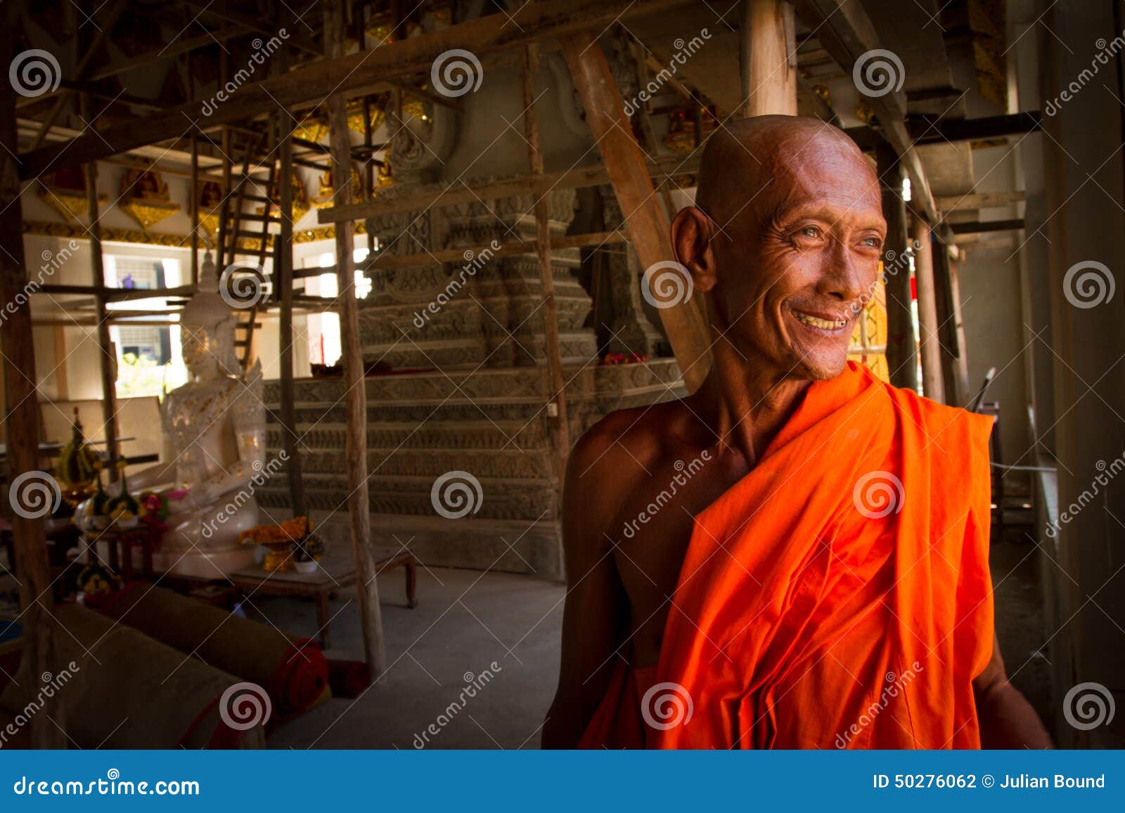 A Smiling Buddhist Monk in His Temple in Sukhothai, Thailand Editorial ...