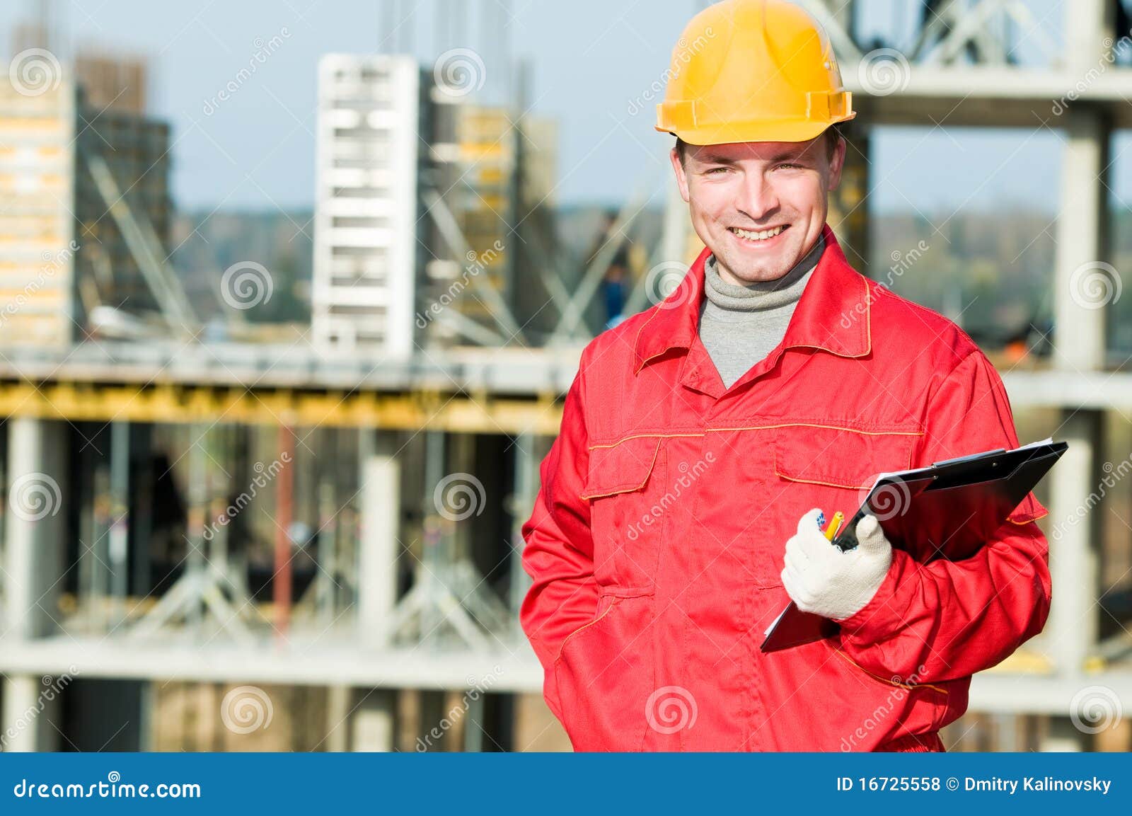 Smiling Builder Inspector Worker Stock Photo - Image of clipboard ...