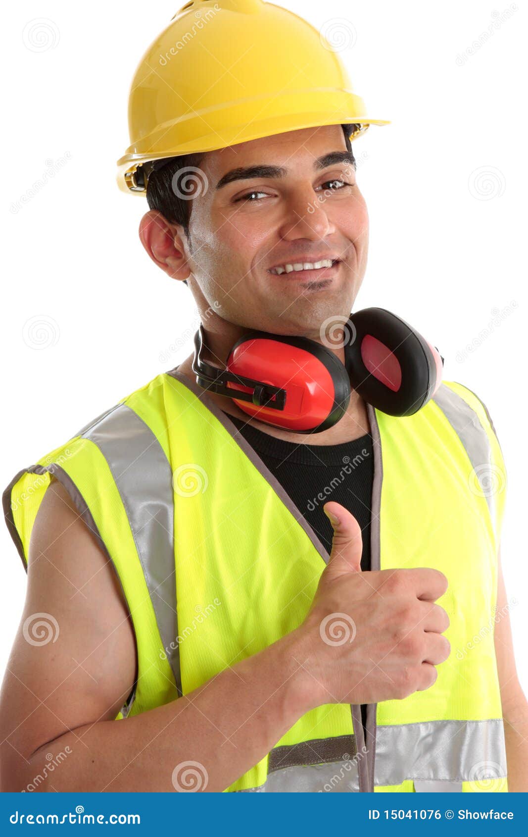 Smiling builder thumbs up stock photo. Image of background - 15041076