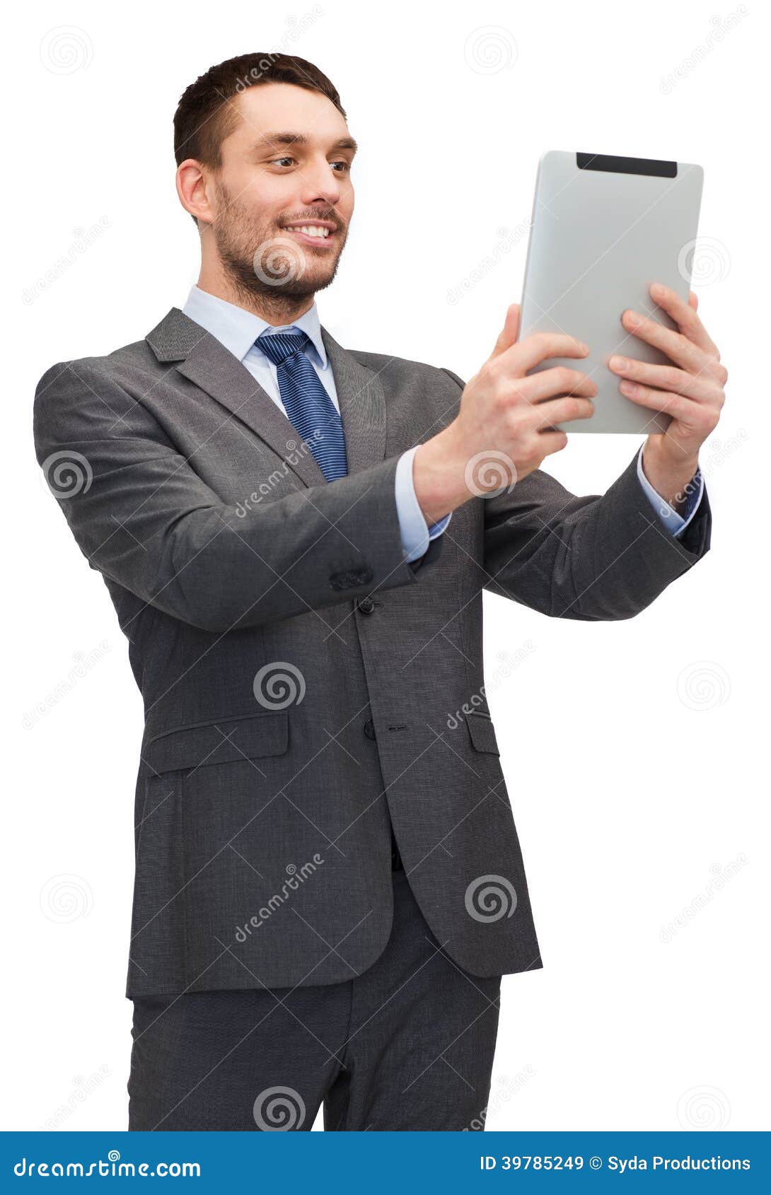 Smiling Buisnessman with Tablet Pc Computer Stock Image - Image of chat ...