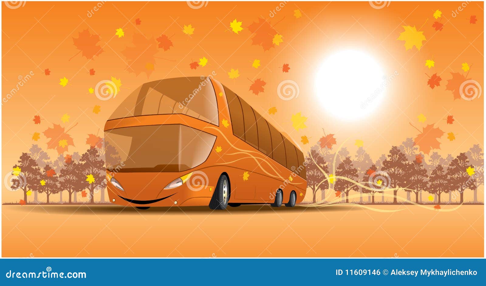 Smiling Bus on the Autumn Scene Stock Vector - Illustration of scene ...