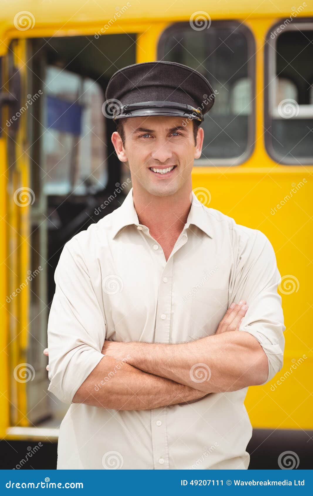 Smiling Bus Driver Looking at Camera Stock Image - Image of elementary ...