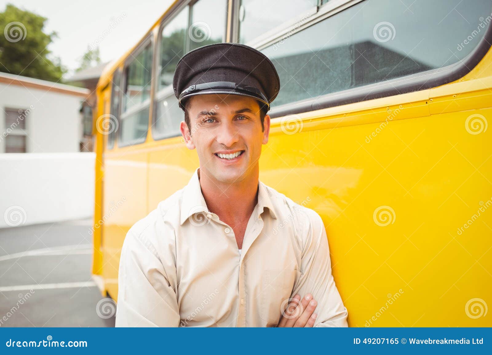 Smiling Bus Driver Looking at Camera Stock Image - Image of urban ...