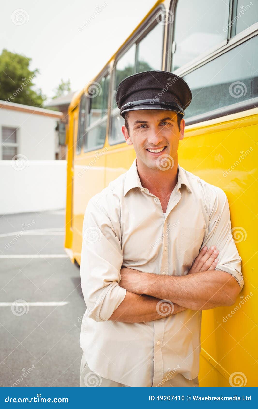 Smiling Bus Driver Looking at Camera Stock Photo - Image of occupation ...