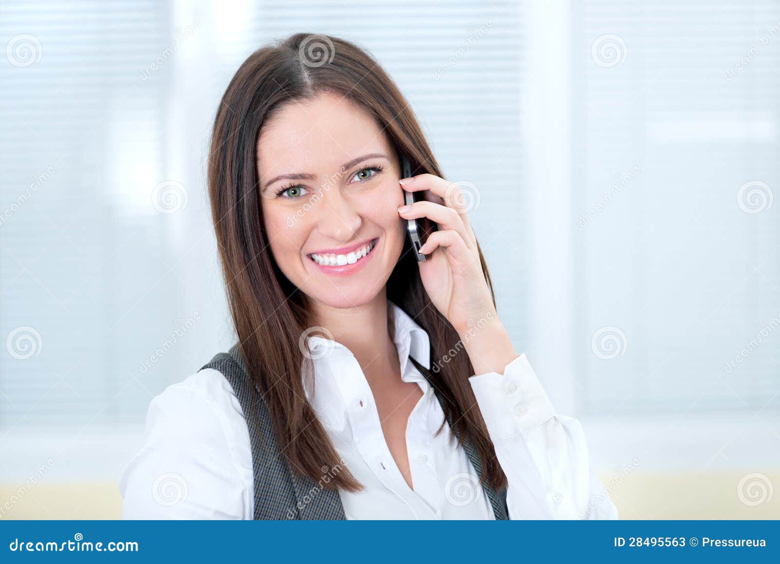 Smiling Business Lady with Mobile Phone Stock Image - Image of ...