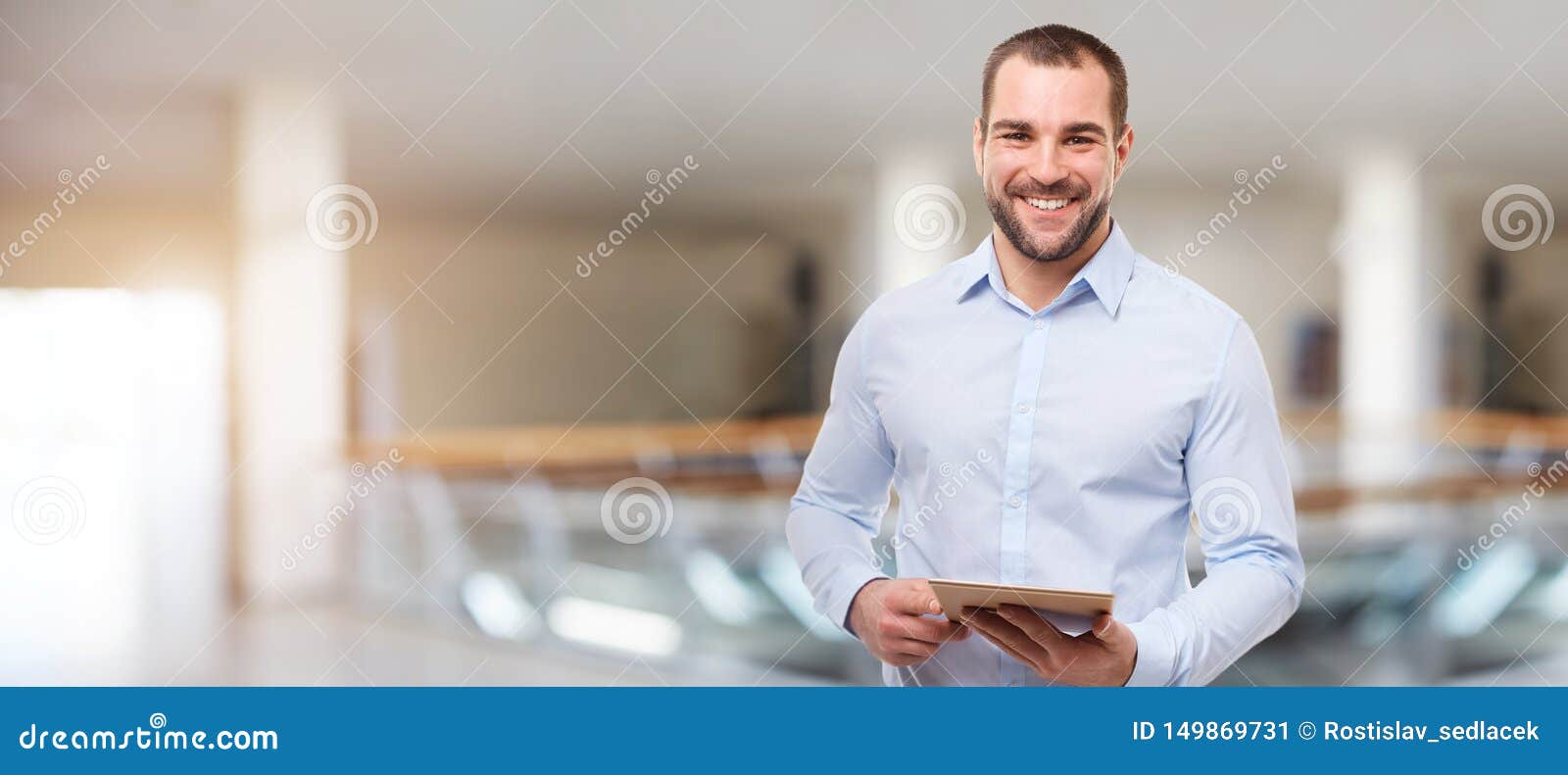 Business Man in the Business Center with Tablet Stock Image - Image of ...