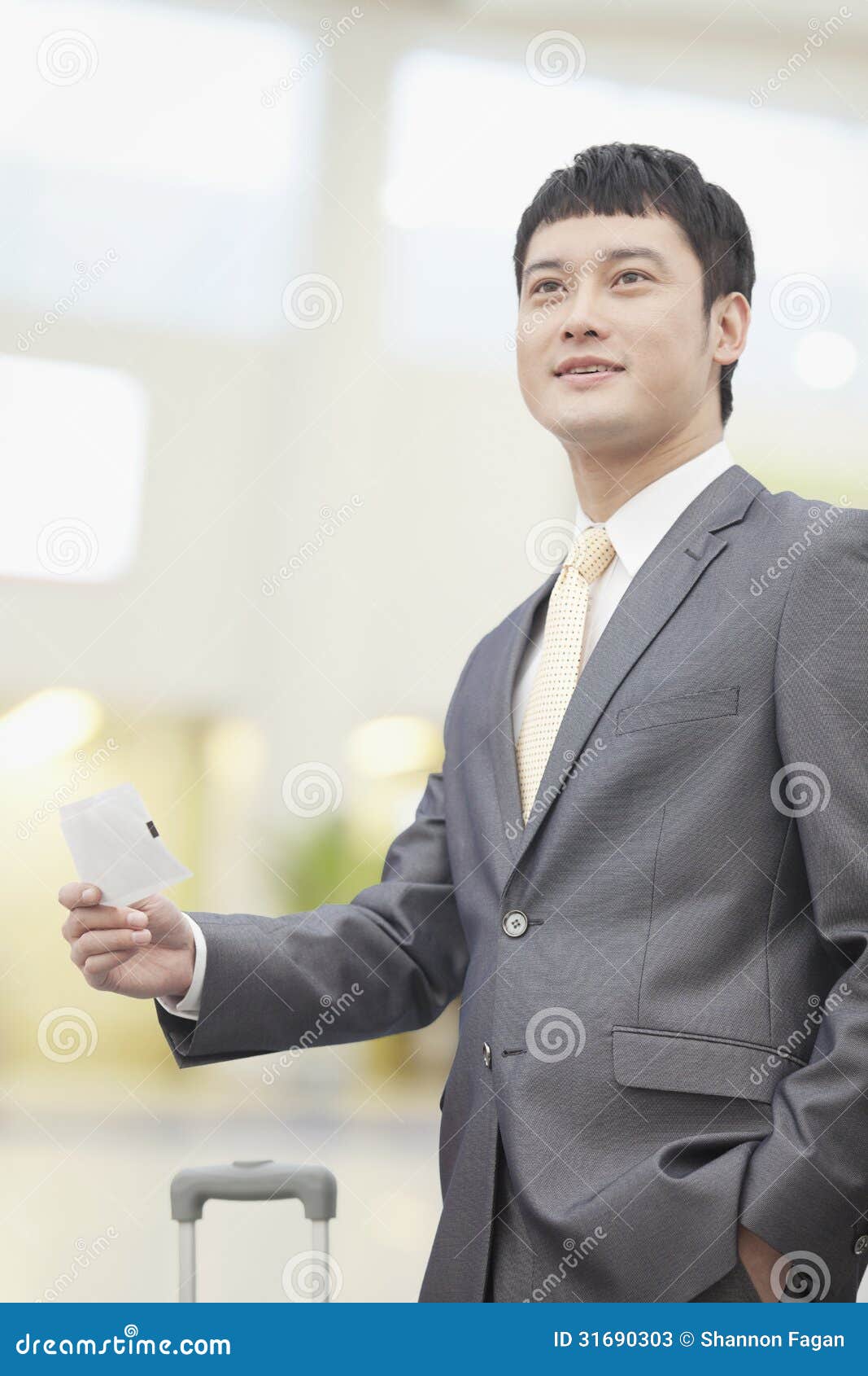 Smiling Business Man Holding Flight Ticket Stock Image - Image of ...