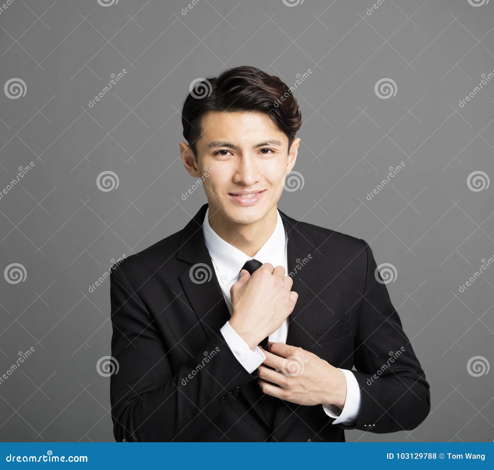Smiling Business Man Isolated Gray Background Stock Photo - Image of ...