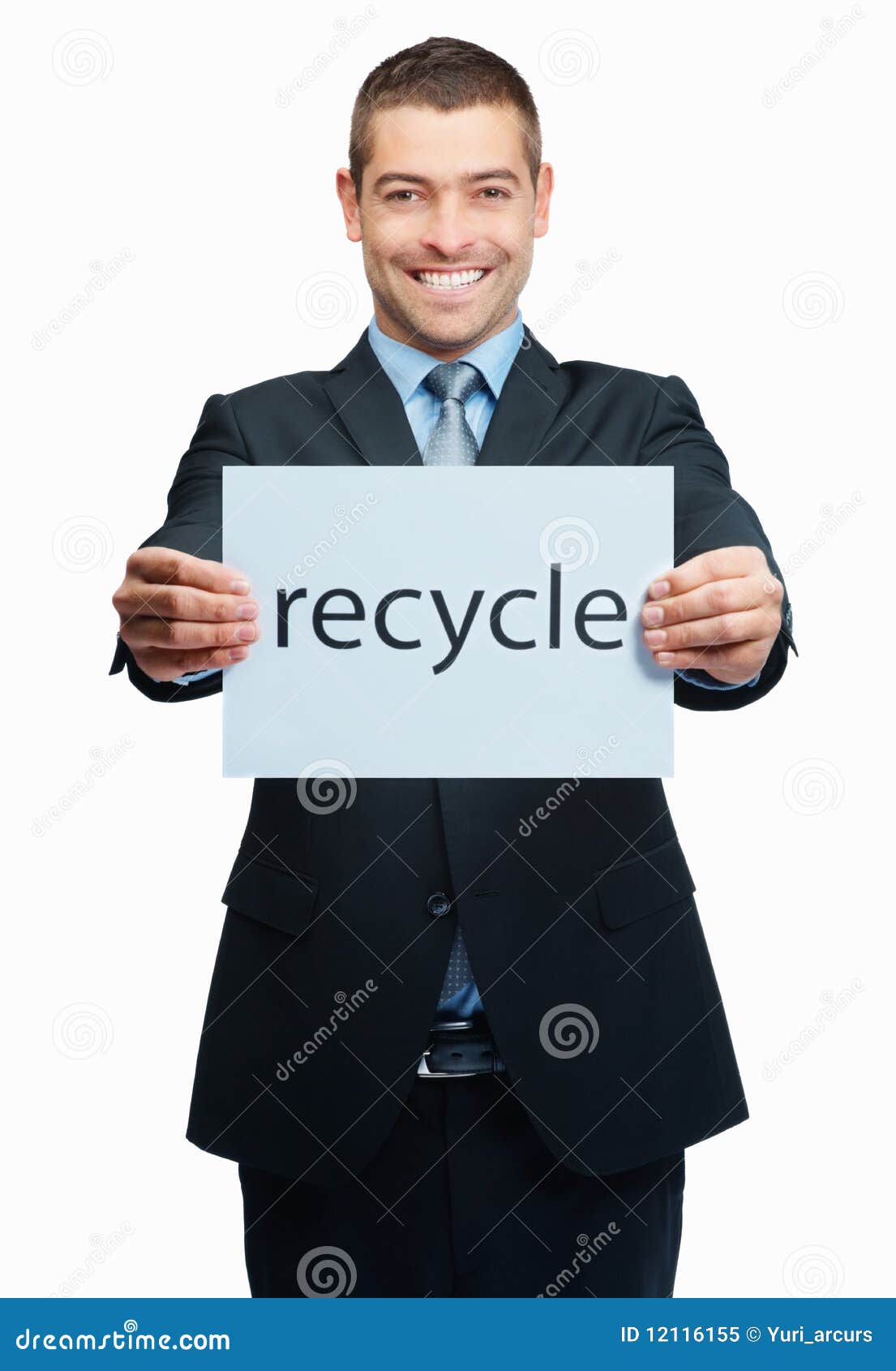 Smiling Business Man with a Recycle Sign on White Stock Image - Image ...