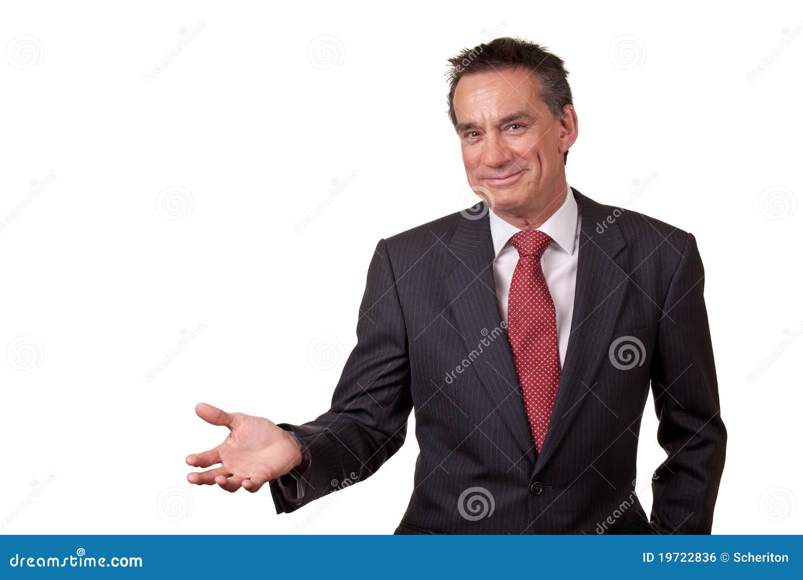 Smiling Business Man in Suit Showing Copy Space Stock Photo - Image of ...