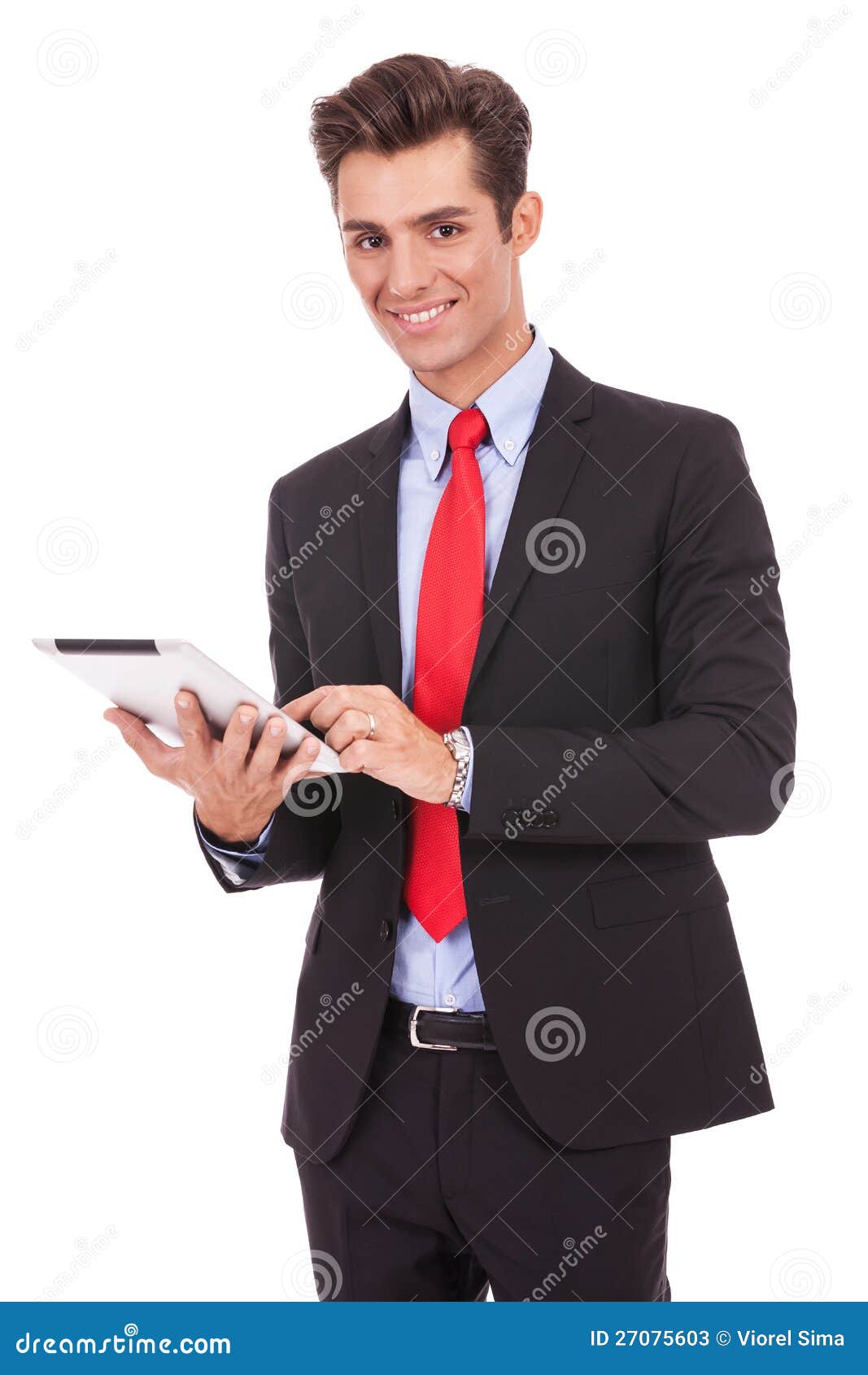 Smiling Business Man Using His Tablet Pad Stock Image - Image of ...