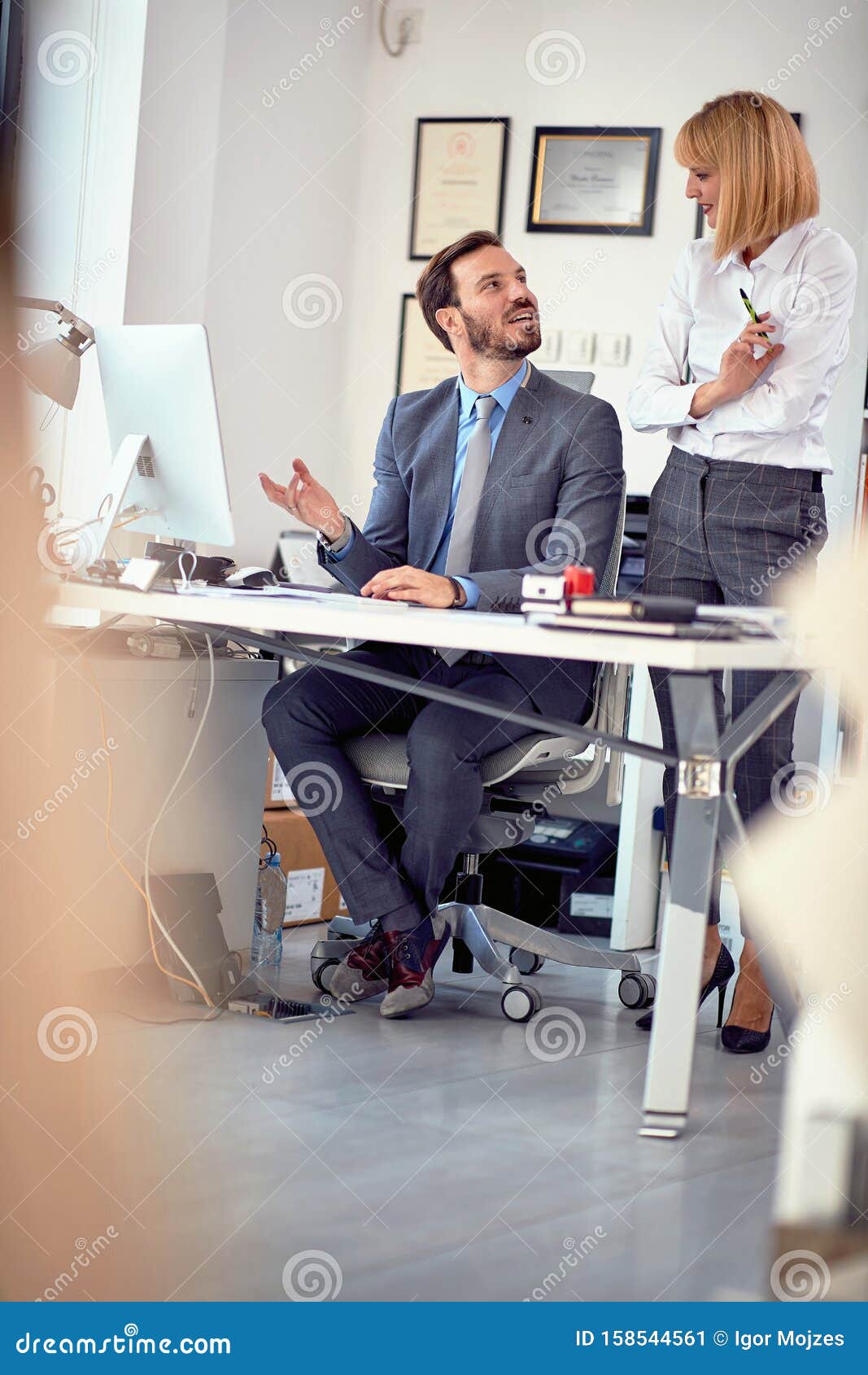 Business Man at Office with Employees Working Stock Image - Image of ...