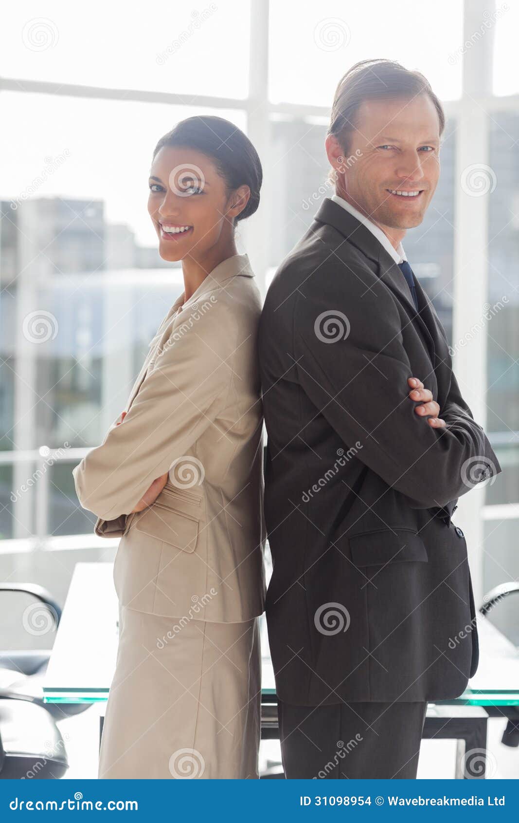Smiling Business People Standing Back To Back Stock Photo - Image of ...