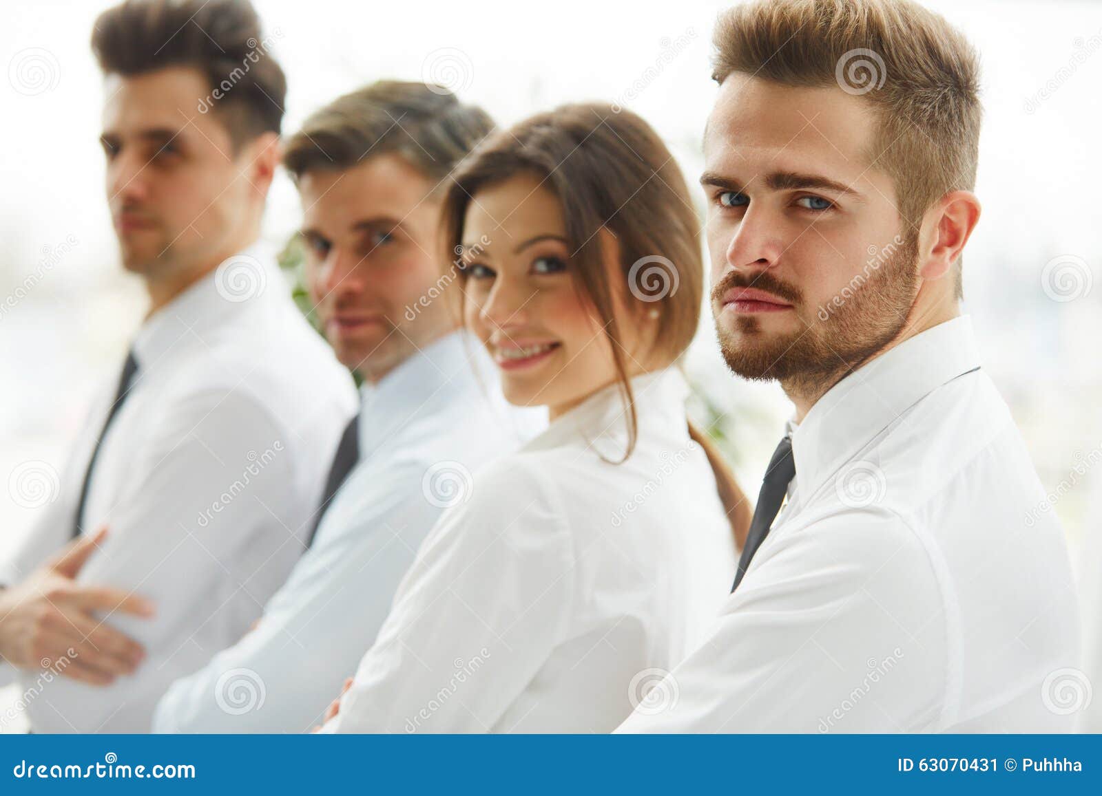 Smiling Business People Standing Together in Line in a Modern of Stock ...