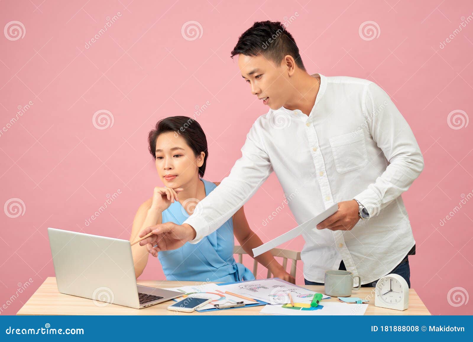 Smiling Business People Using a Computer in Their Office Stock Photo ...
