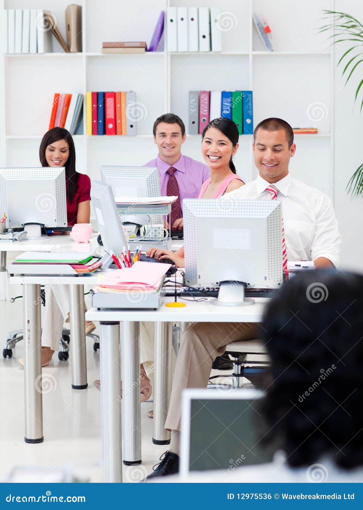 Smiling Business People Working at Computers Stock Photo - Image of ...